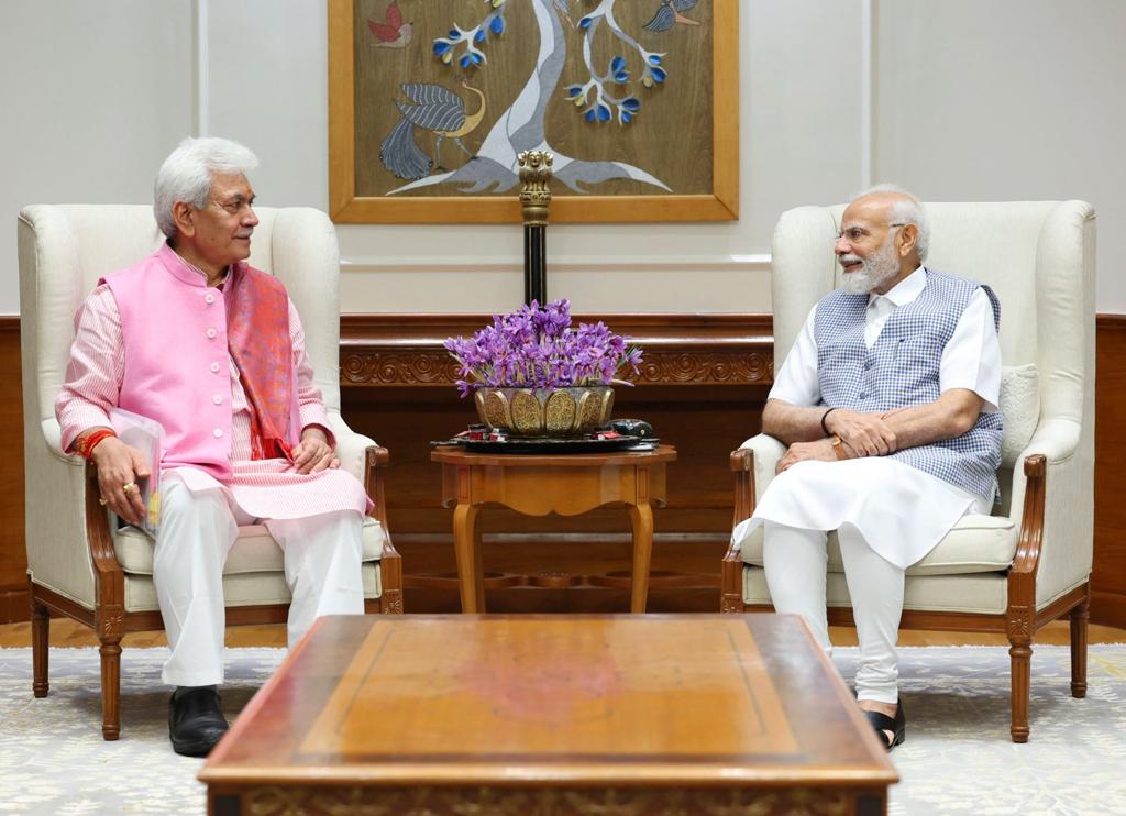 LG J&K Manoj Sinha meets PM Narendra Modi in Delhi