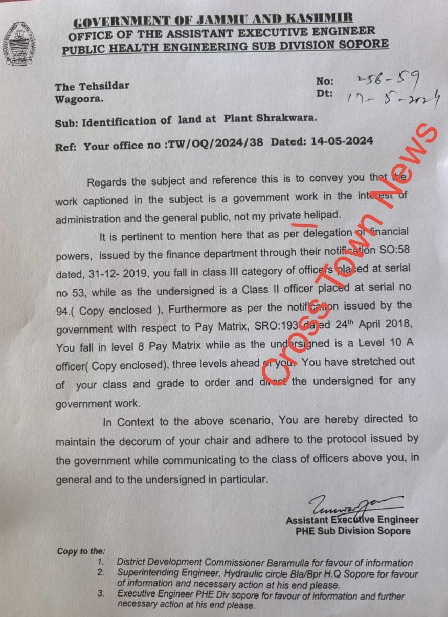 J&K : AEE directs Tehsildar to maintain decorum of Chair and adhere to ...