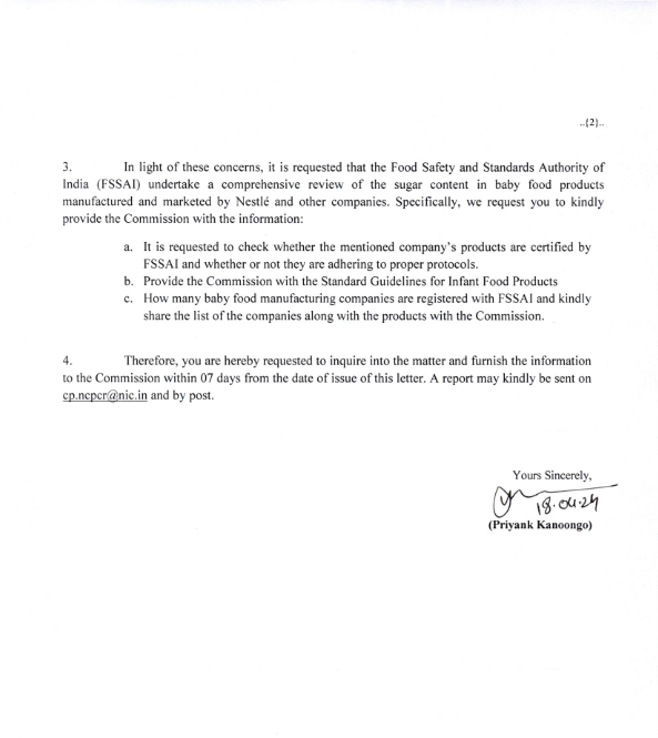 National Commission for the Protection of Child Rights writes to the ...