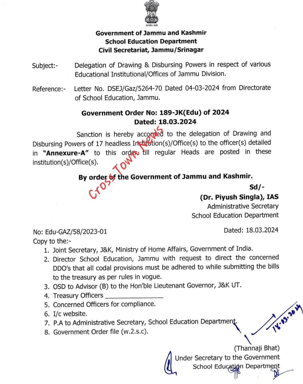 DDO powers to Institutions in J&K