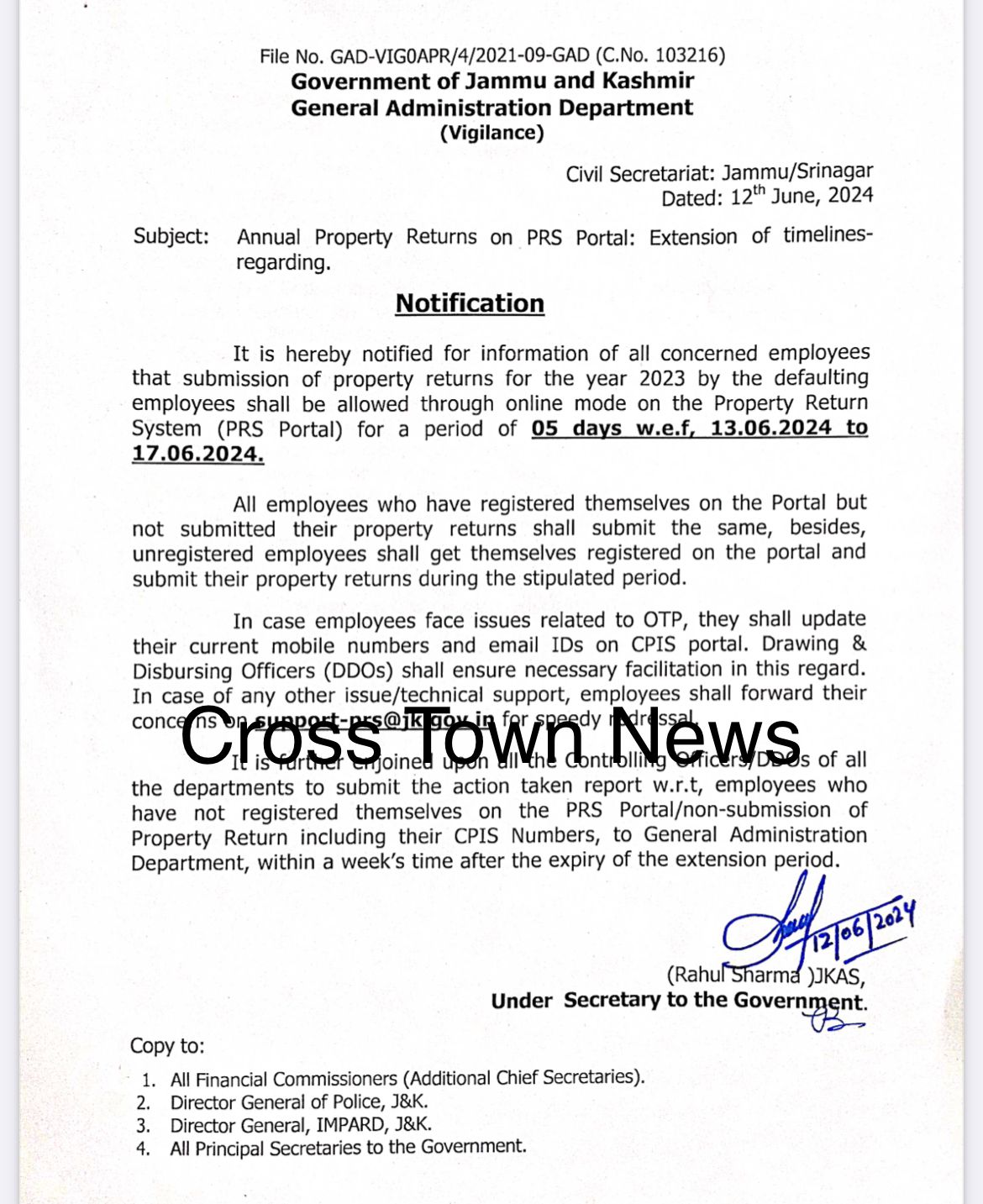 J&K Govt issues Notification of APRs on PRS Portal