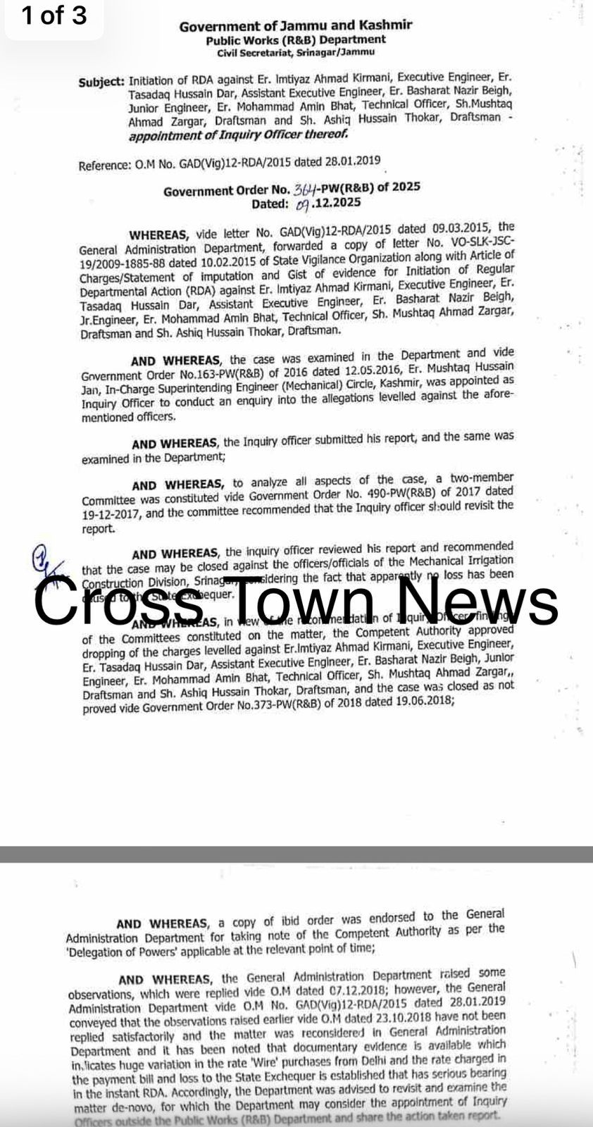 J&K Govt appoints Inquiry officer, Presenting Officer in reopened RDA ...