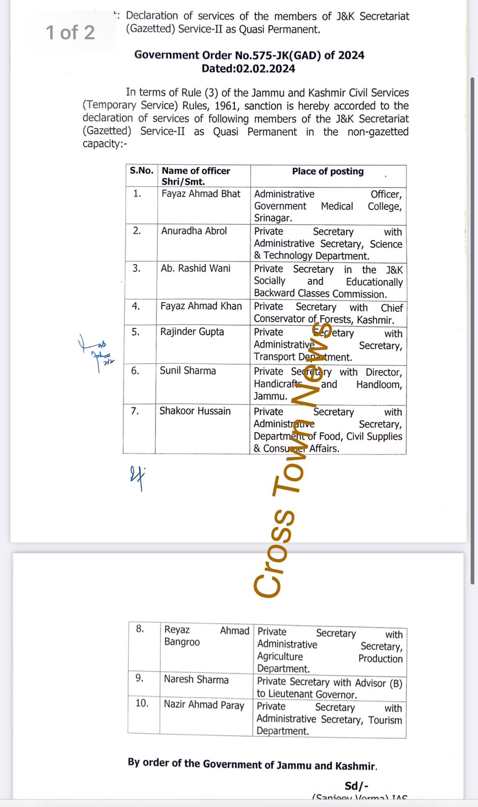 Declaration of Services of Members of J&K Secretariat Service-II as ...