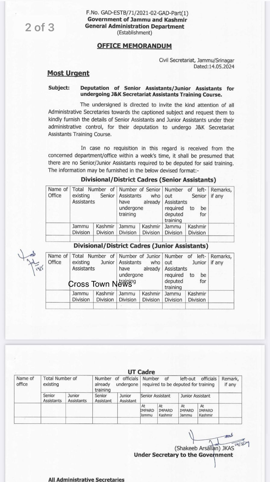 Deputation of Senior Assistants/ Junior Assistants for undergoing JK ...