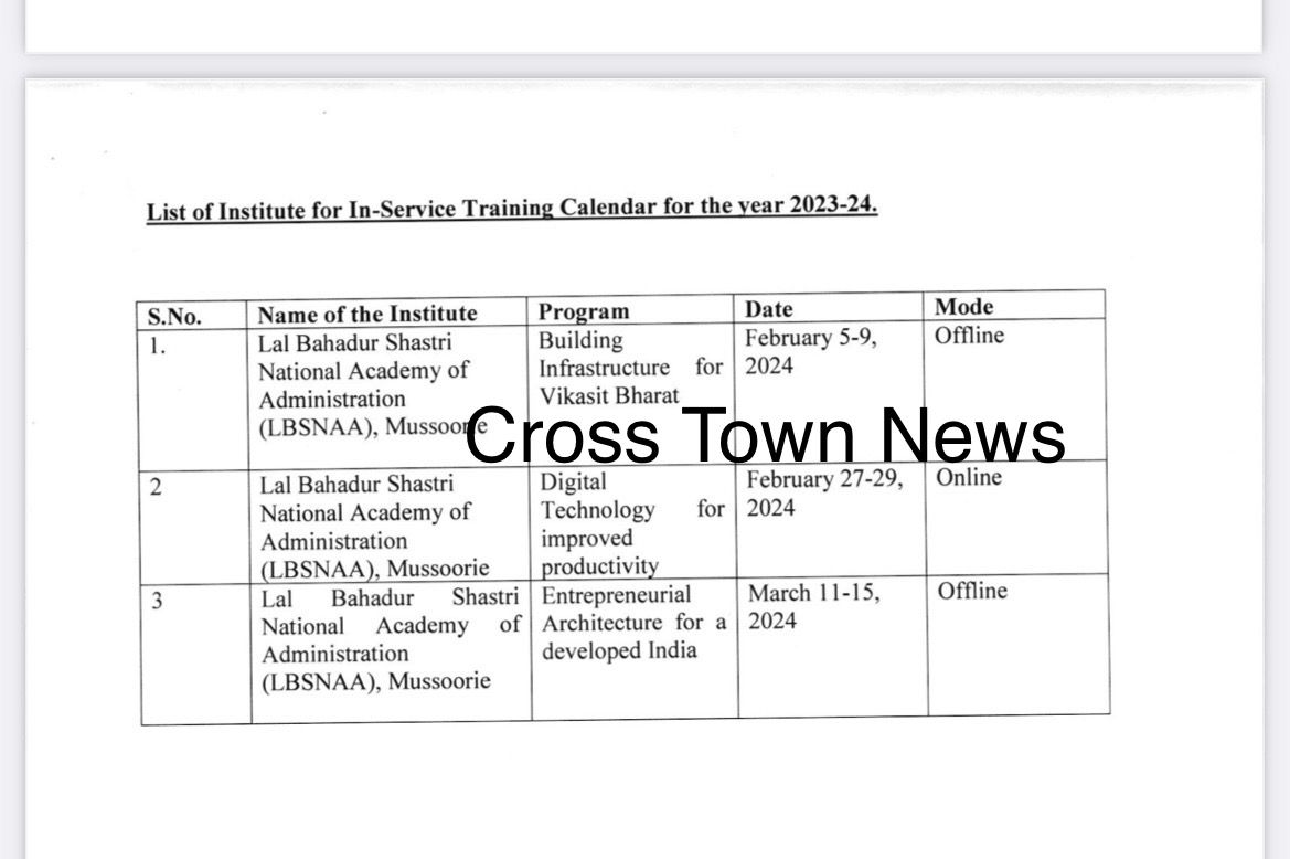 In-Service Training Program Offline& Online Training Programs calendar ...