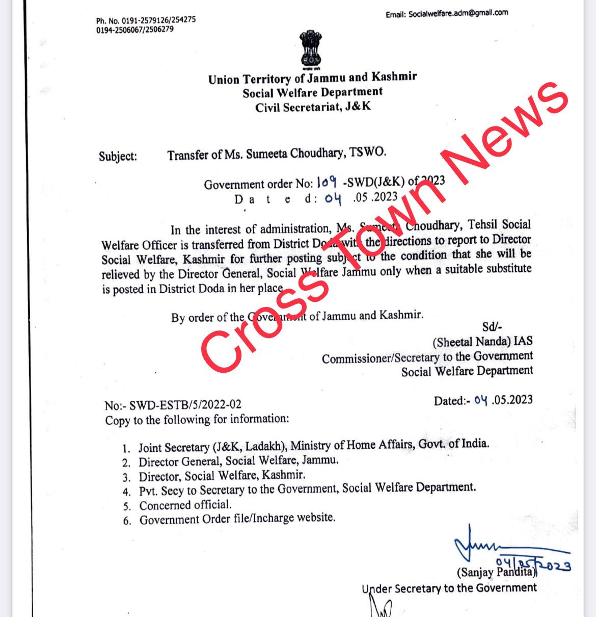 J&K Govt orders transfer and posting of Tehsil Social Welfare Officer ... J&K Govt orders transfer and posting of Tehsil Social Welfare Officer ...