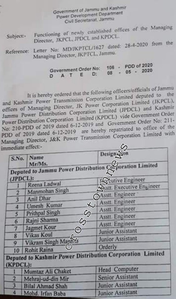 Functioning of newly established offices of MD,JKPCL,JKDCL & KPDCL ...