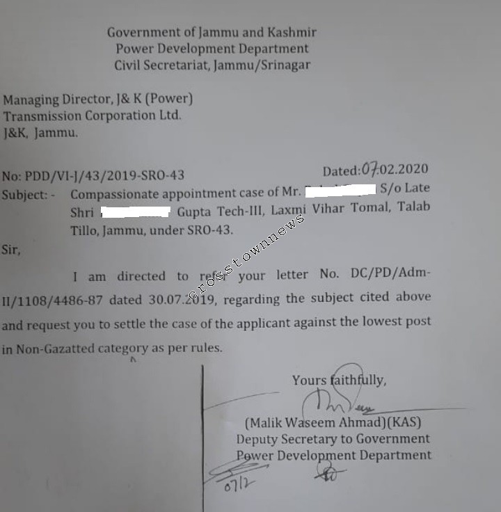 No actions over SRO-43 case in JKPTCL Jammu