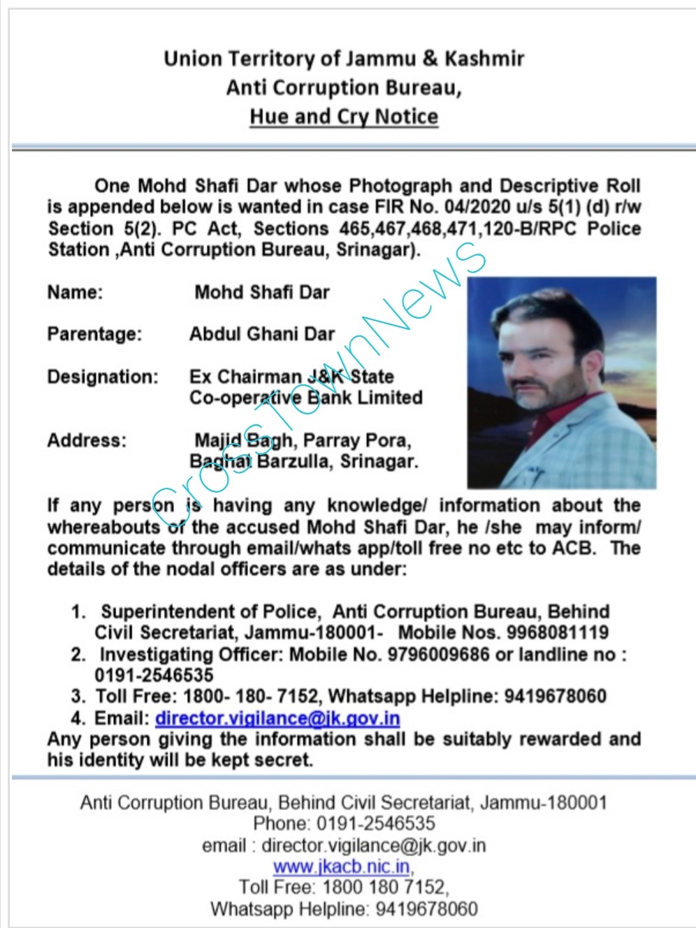ACB issues lookout notice for Mohd Shafi Dar, Ex Chairman J&K State Co ...