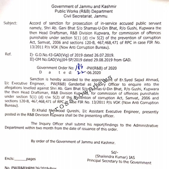 Accord of sanction for Prosecution in service officer