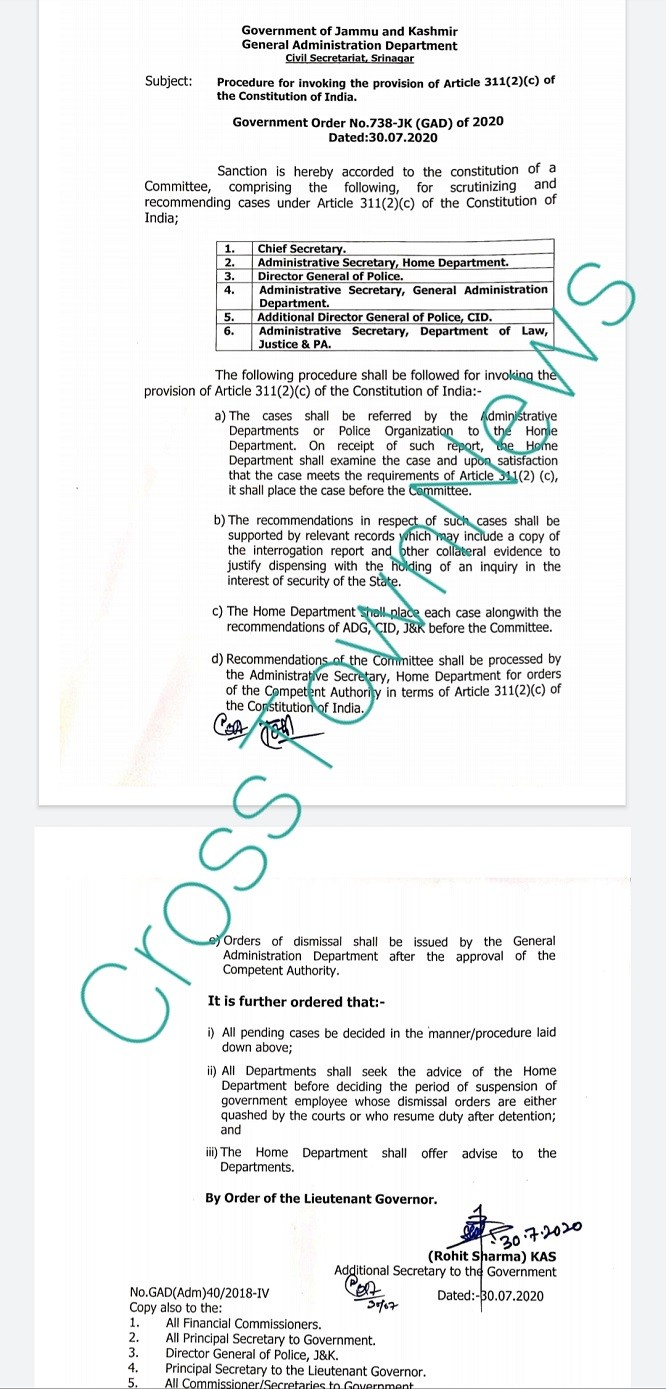 J&K: Procedure for invoking the provision of Article 311 -2-C of the ...