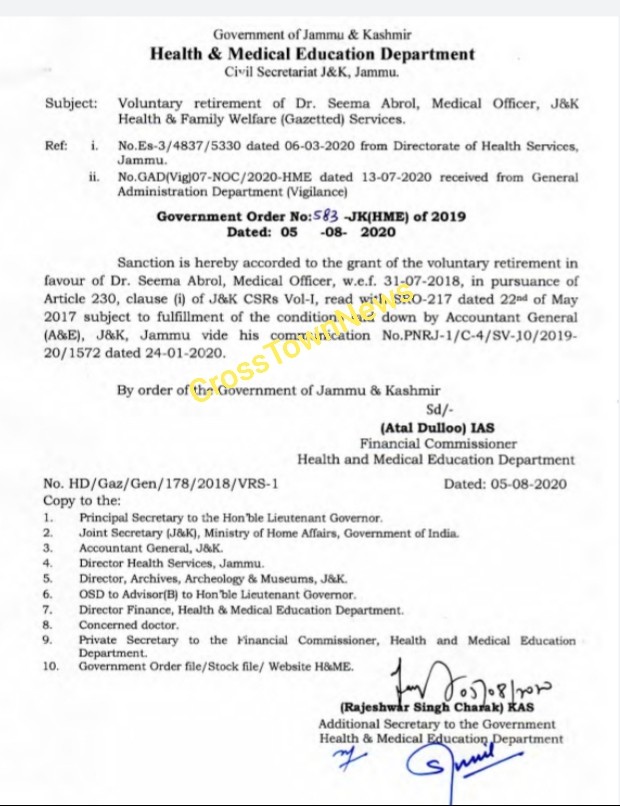 Voluntary retirement of Medical officer