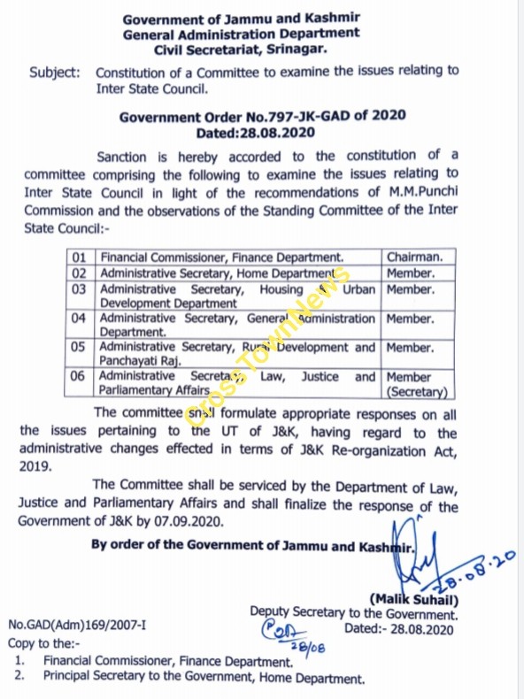 Constitution of Selection Committee J&K to examine issues relating ...