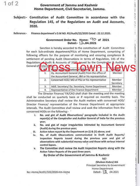 J&K Home Secretary Shaleen Kabra orders for Constitution of Audit Committee