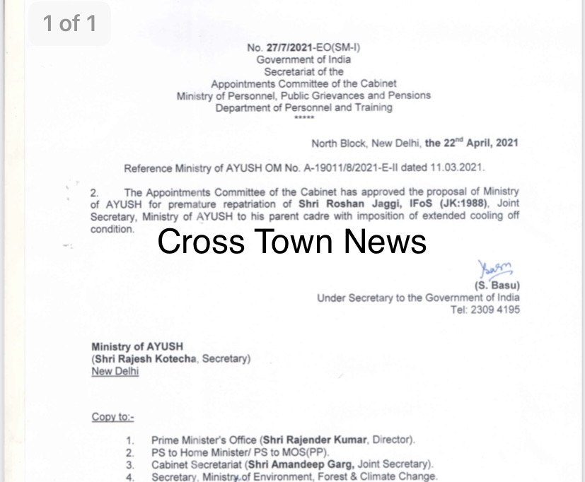 J&K: Premature repatriation of IFS Officer from Central deputation