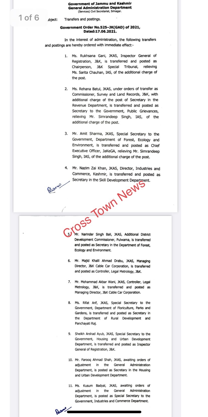 J&K Govt orders transfers and postings of 26 Senior KAS Officers ; 3 ...