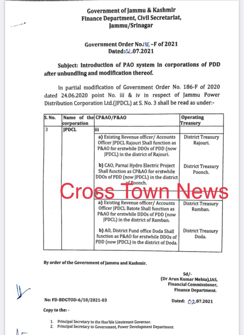 J&K: Introduction of PAO system