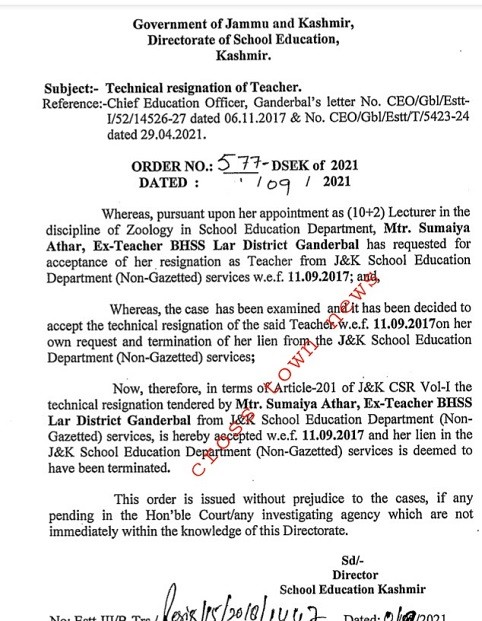 Technical resignation of a teacher