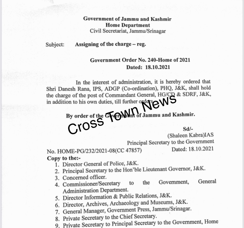 J&K Govt assigns additional Charge to Danesh Rana