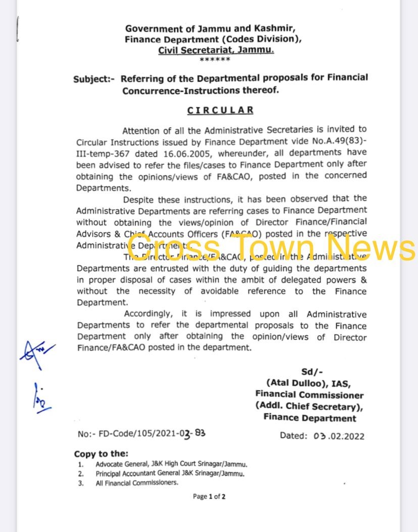 J&K: Instructions on referring of Departmental proposals for Financial ...