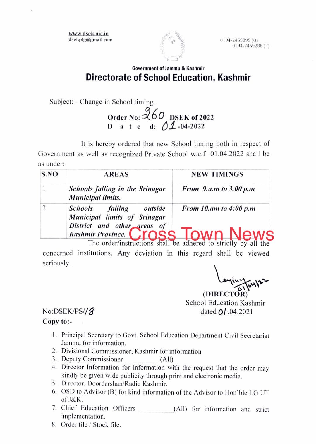 Change in School Timing