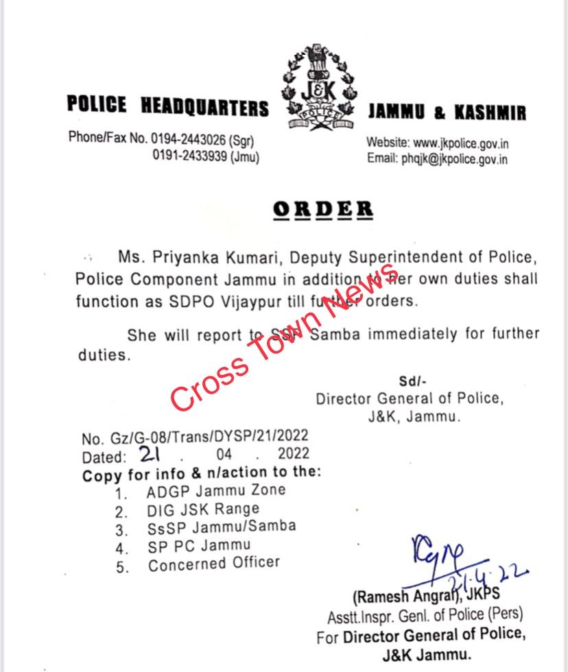 J&K Police assigns charge of SDPO