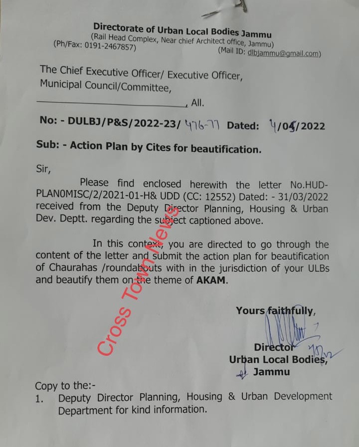 Director ULB Jammu seeks Action plan by Cities for beautification