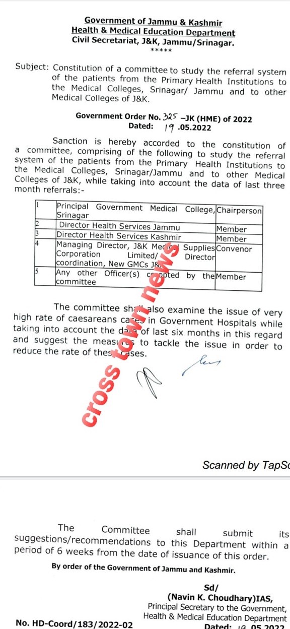 J&K Govt constitute a committee to study referral system by Doctors