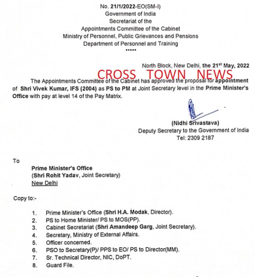 Vivek Kumar appointed as PS to Prime Minister