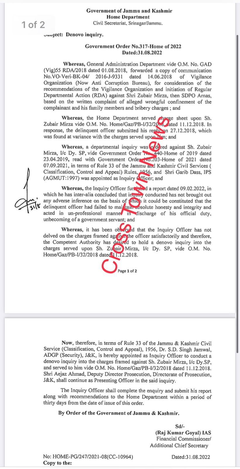 J&K Govt appoints ADGP SD Singh as Inquiry Officer to conduct denovo ...