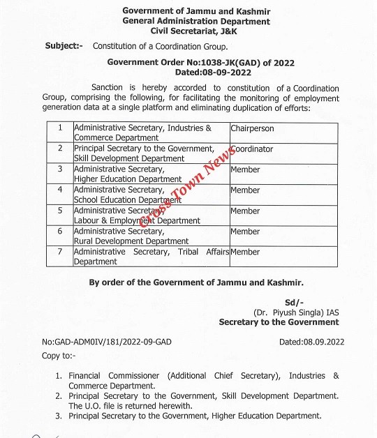 Constitution of Coordination Committee for facilitating monitoring of ...