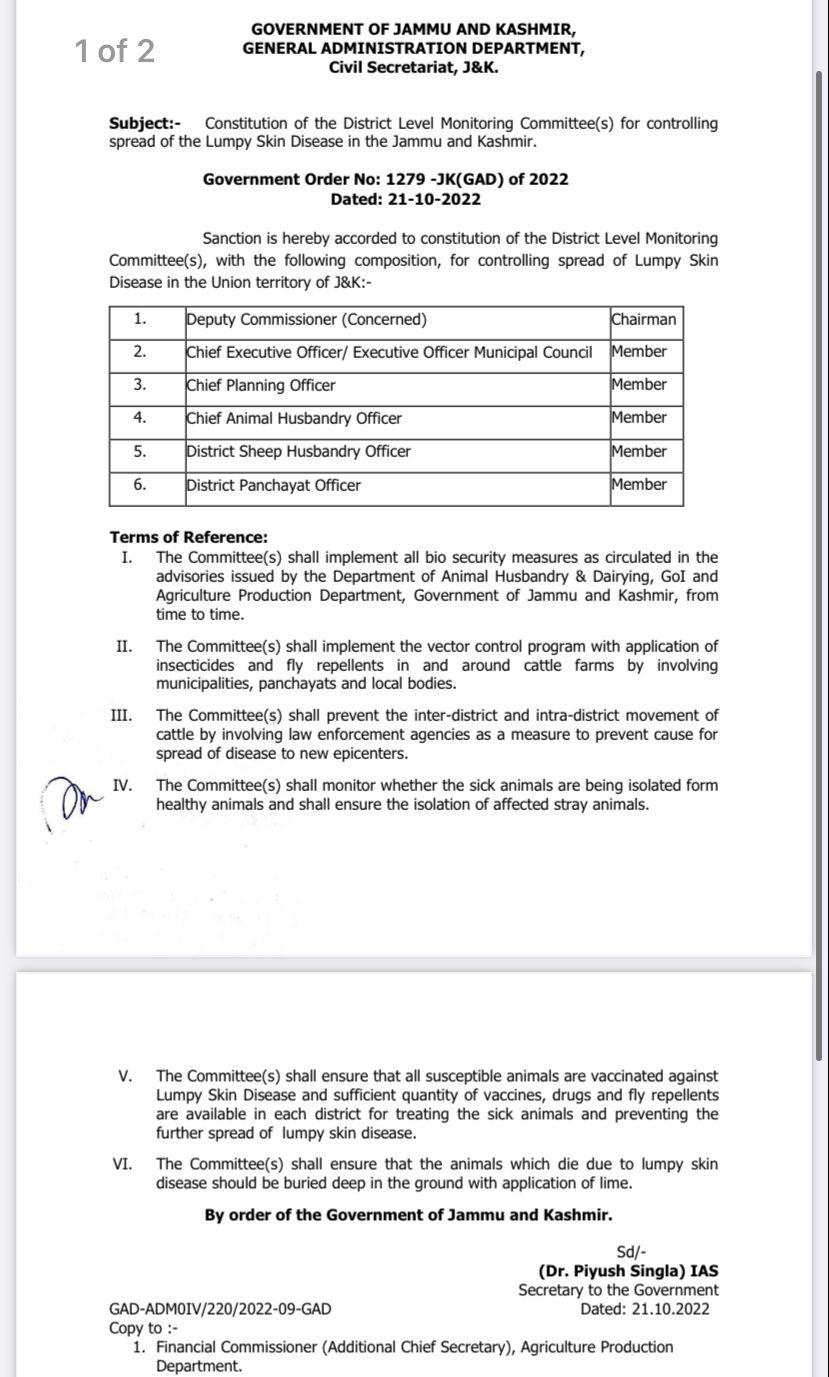 Constitution of District Level Monitoring Committees for controlling ...