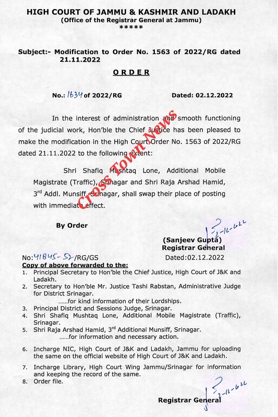 High Court orders modification to Transfer order - Cross Town News, a ...