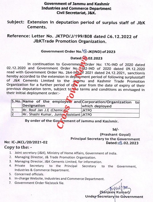 JK Govt extends deputation of Engineer - Cross Town News, a Leading ...