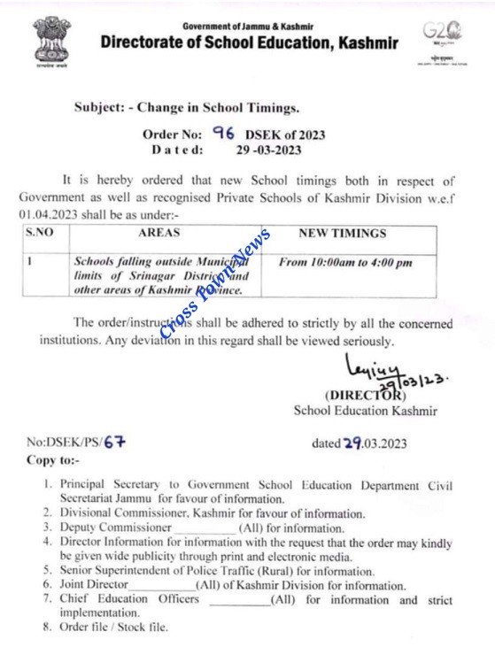 New School Timing from April 01 in Schools - Cross Town News, a Leading ...